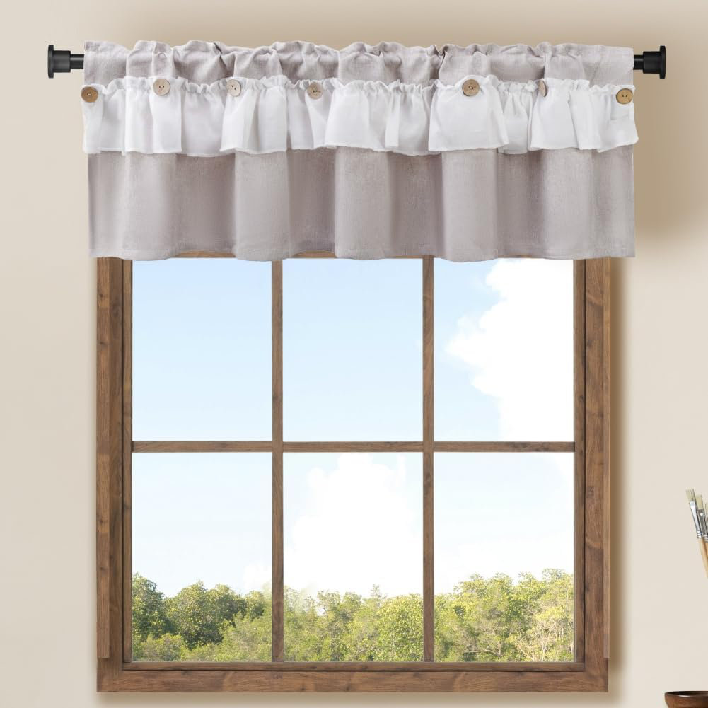 AMIBZ 2 Pack Ruffle Burlap Window Valances Ruffled Shabby Chic Kitchen ...