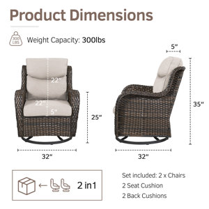 Hummuh Smile 2 - Person Outdoor Seating Group PE Wicker Swivel Glider ...