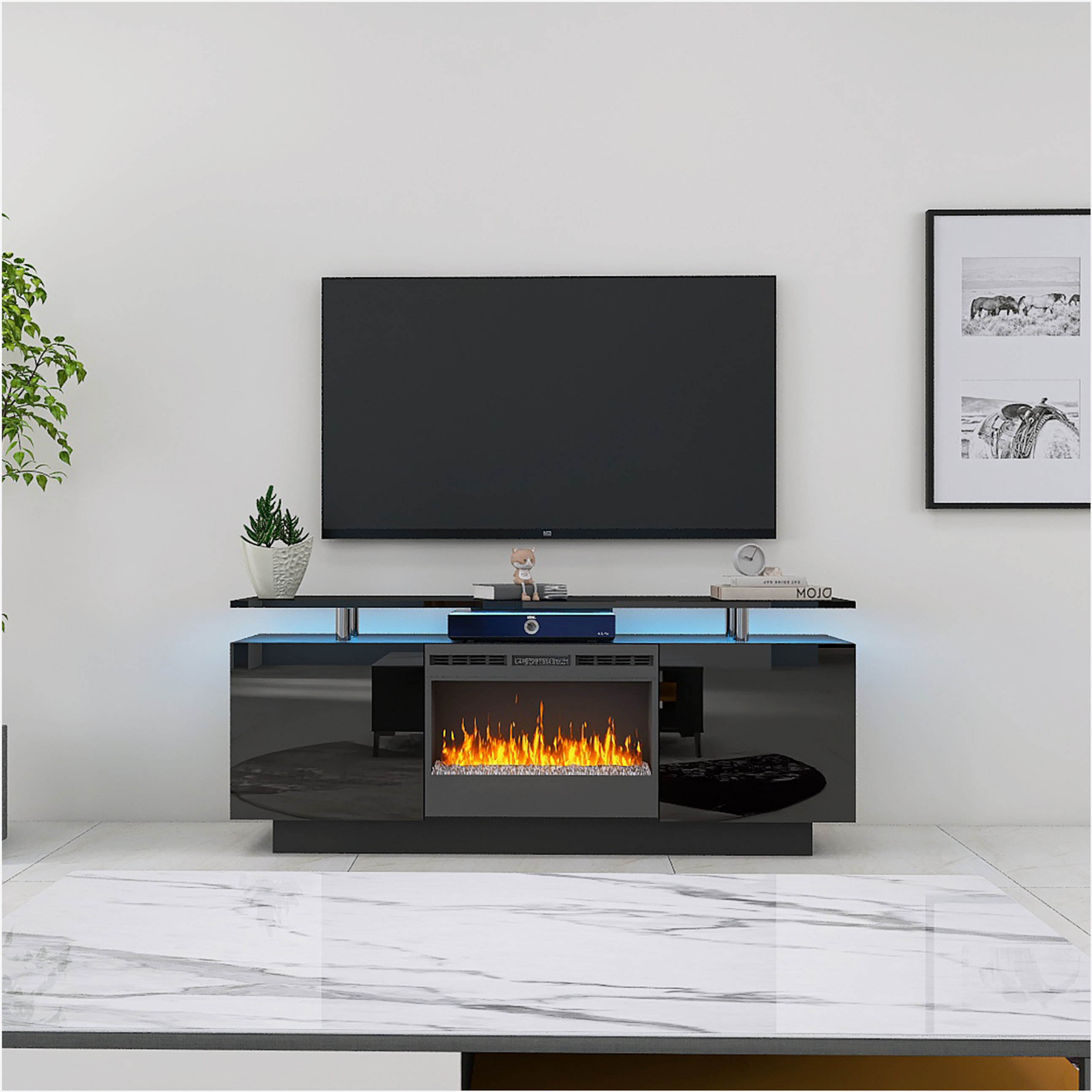 Orren Ellis TV Stand cabinet with fireplace can heating change color 9 ...