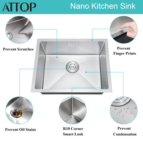 ATTOP 30'' L Undermount Single Bowl Stainless Steel Kitchen Sink ...