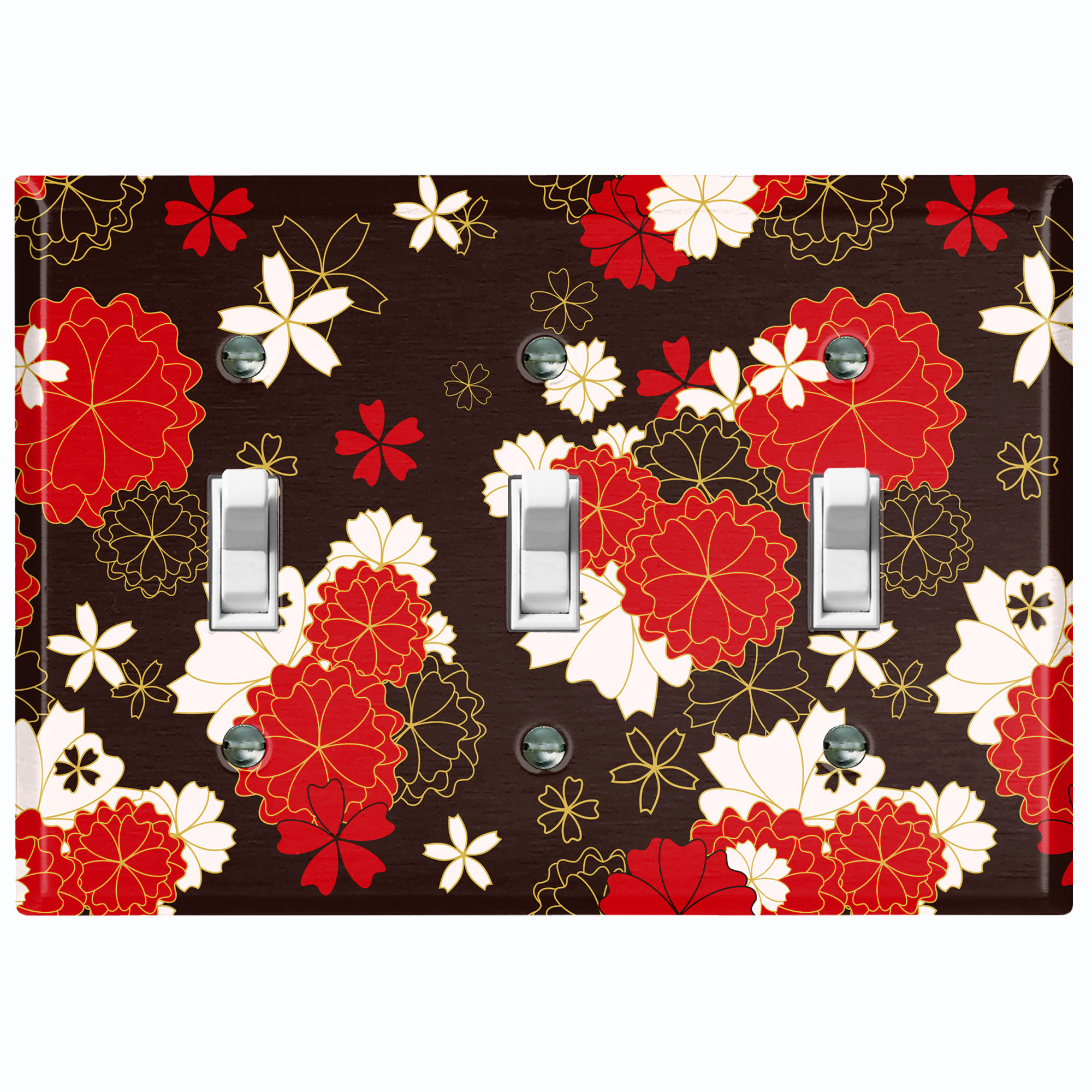 WorldAcc Metal Light Switch Plate Outlet Cover (Japanese Red Flower ...