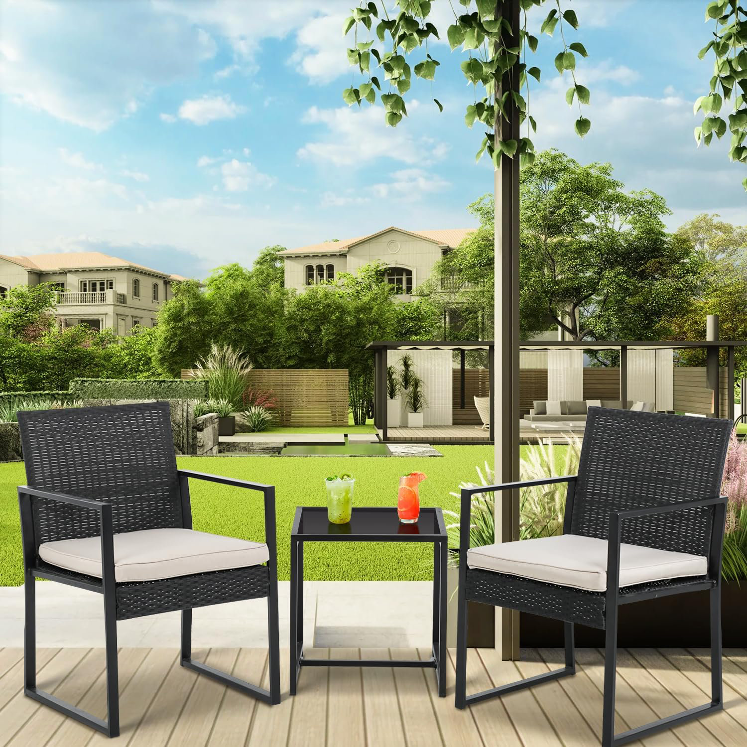 Latitude Run® 3-Piece Rattan Wicker Bistro Set Outdoor Conversation Set ...