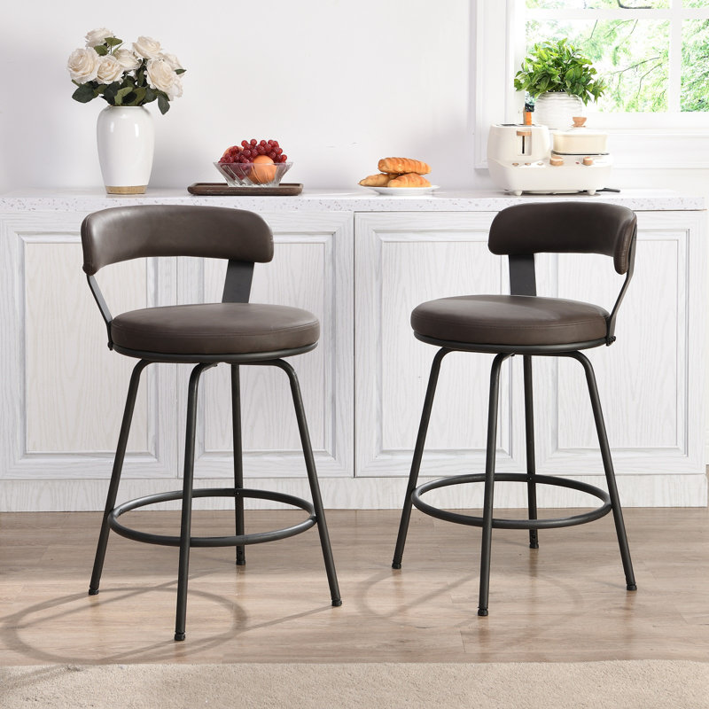 17 Stories Kipton Low Back Bar Stools Metal Leather Counter Stools ...