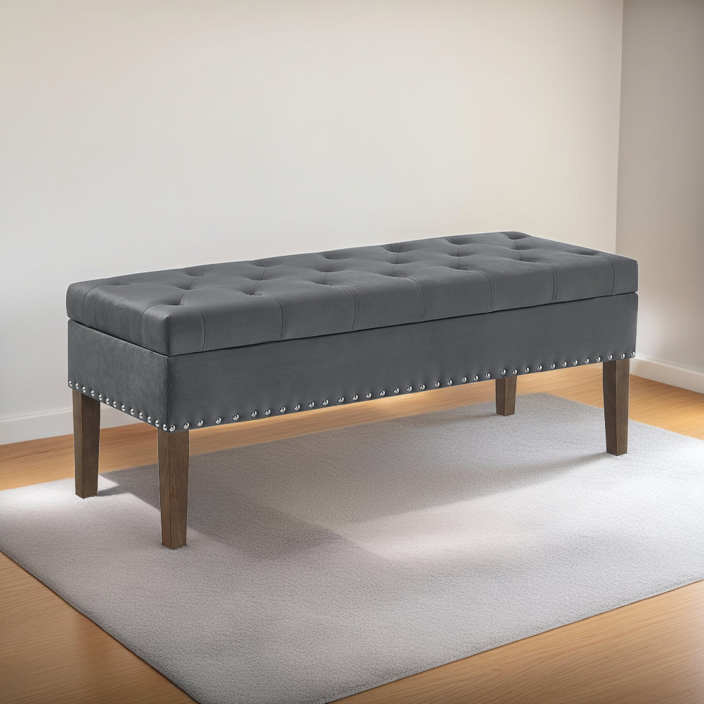 Everly Quinn 48" Dark Gray Tufted Bench with Storage – Velvet ...