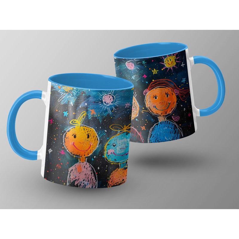 East Urban Home Set of 3 Kids Drawing Style 11oz Accent Mugs – White ...