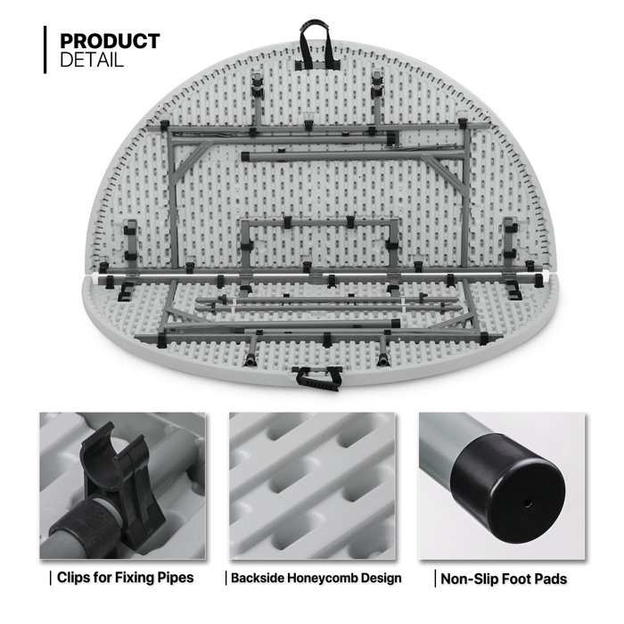 MoNiBloom Round Foldable Plastic Table Collapsible Circular Steel Frame ...