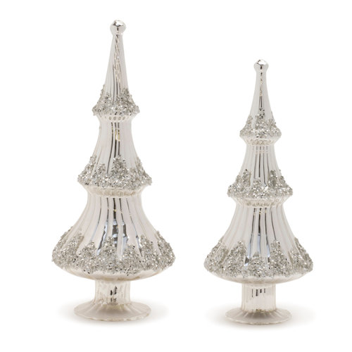 Silver Beaded Glass Holiday Tree (Set of 2) | Birch Lane