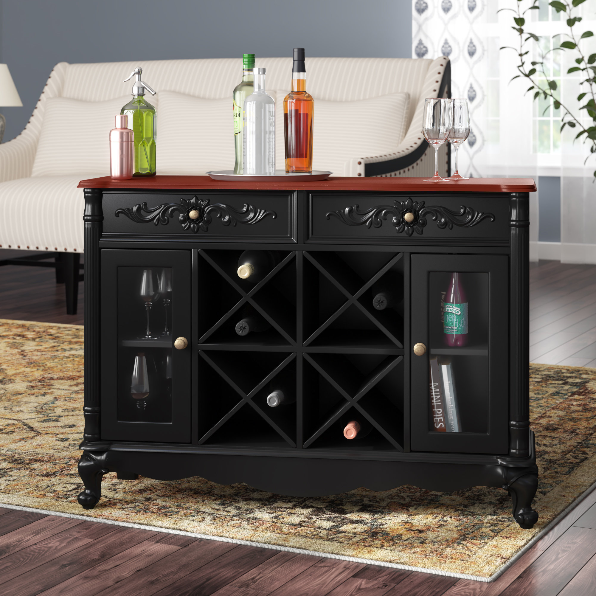 Winston Porter Shipley Buffet Server Wine Cabinet Console Table ...