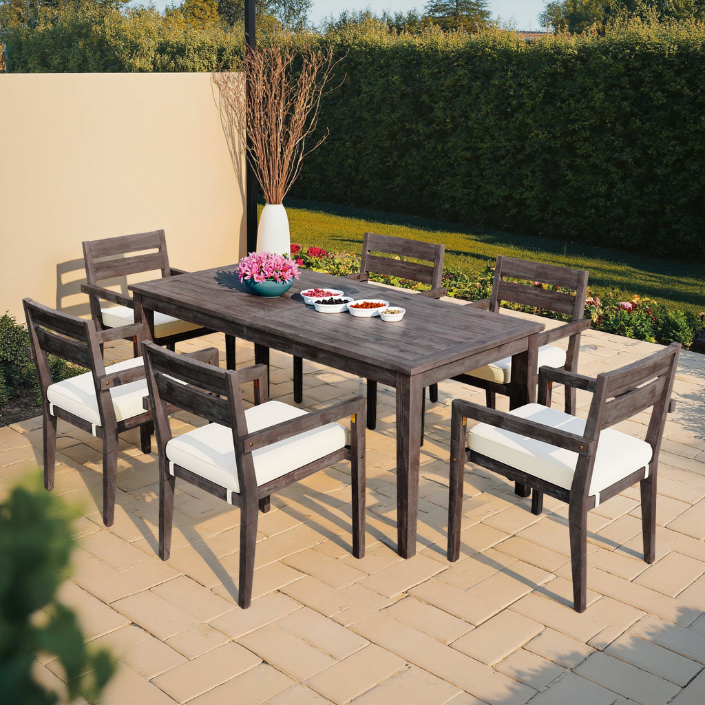 Red Barrel Studio® 7-Piece Acacia Wood Outdoor Dining Set ...