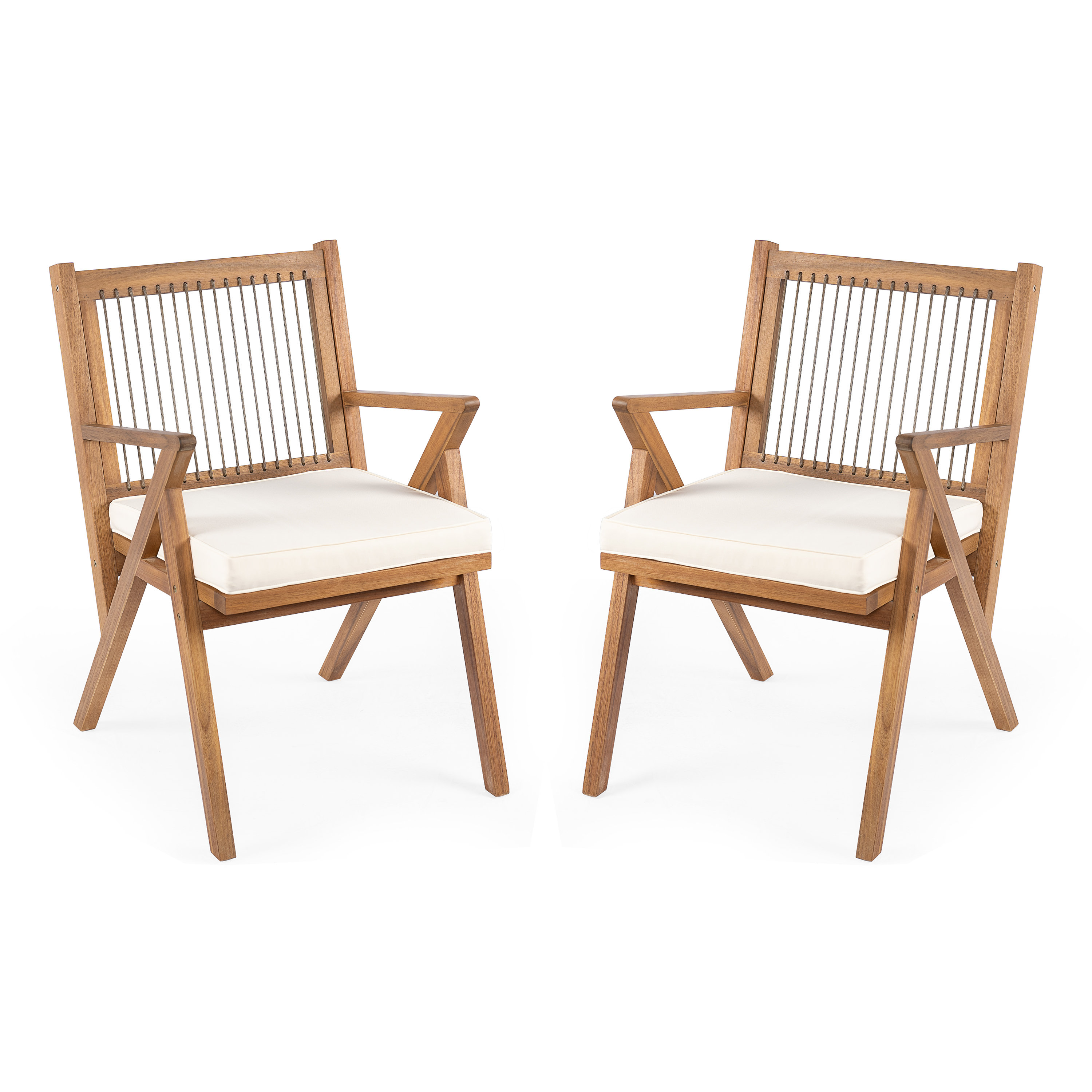 George Oliver Kiran Patio Acacia Wood Woven Rope Dining Chairs With ...
