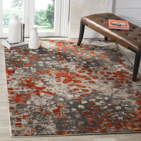 Langley Street Hertzler Abstract Gray/Orange Area Rug & Reviews | Wayfair