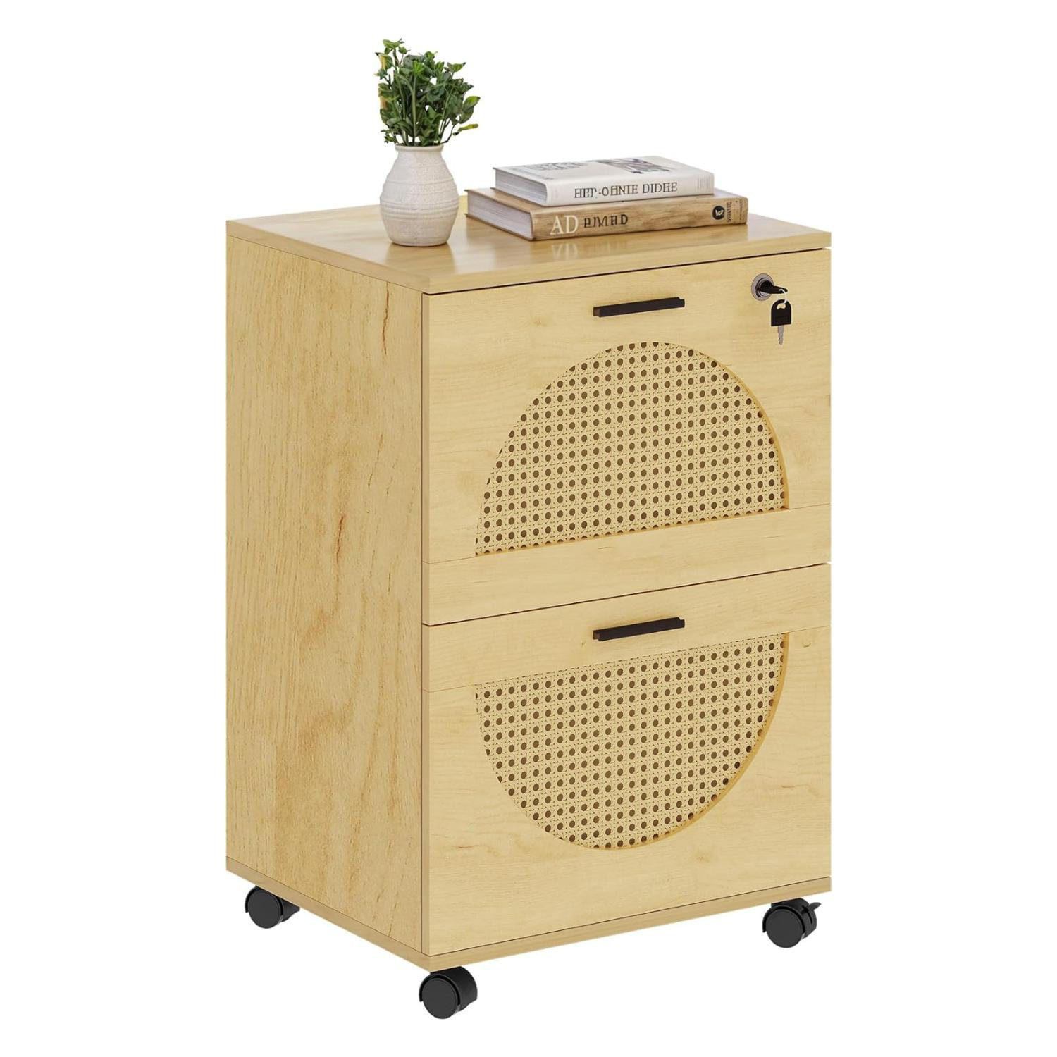Bay Isle Home™ 2 Drawer File Cabinet, Rattan Filing Cabinet With Lock ...