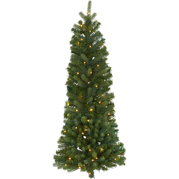 The Holiday Aisle® Artificial Flat Back Wall Christmas Tree With LED ...