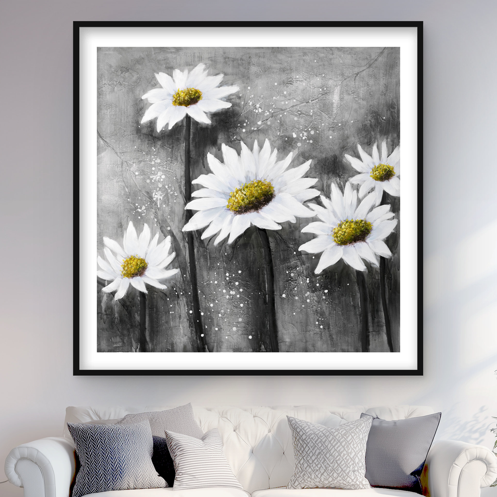 Lark Manor™ Daisies - Gray Framed Matted Print for Home Decor | Wayfair