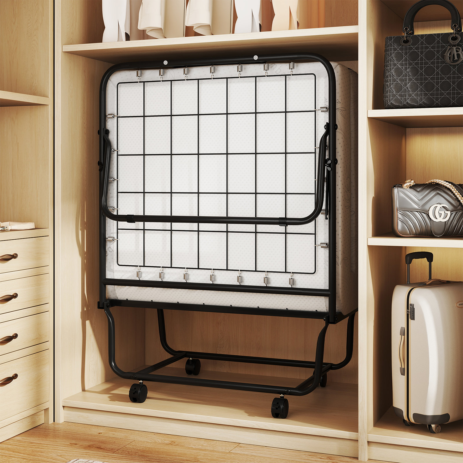 Latitude Run® Folding Bed with Mattress Portable Twin Bed with Sturdy ...