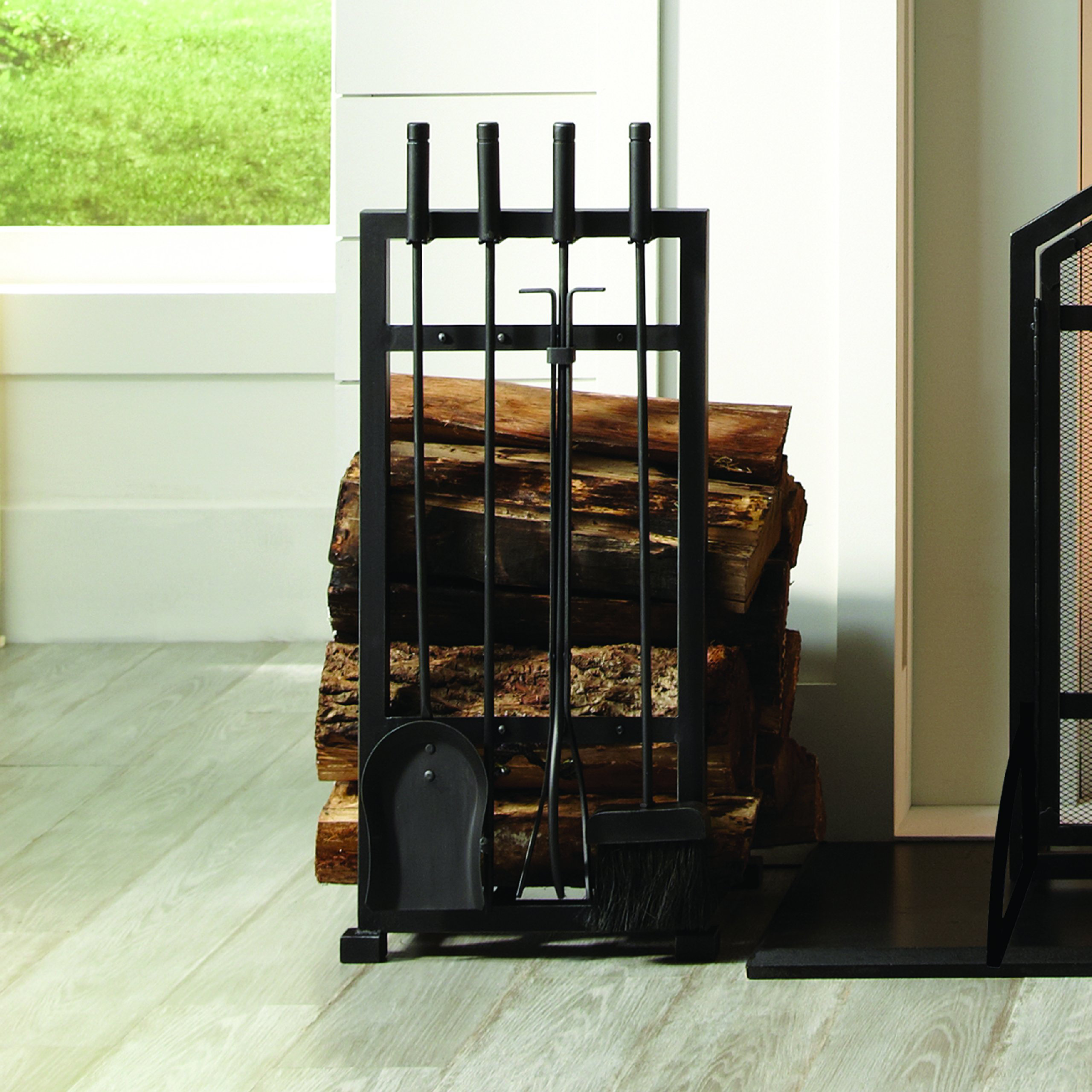 Rebrilliant Antique Black Steel Log Holder With 4-Piece Toolset ...