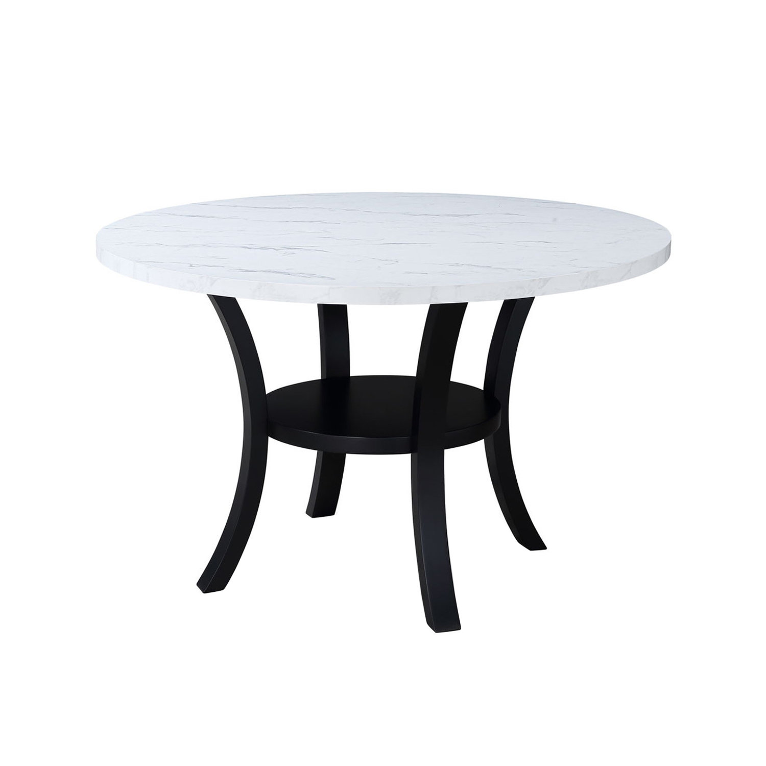 Winston Porter Round Wooden Dining Table With 1 Shelf In White And Black | Wayfair