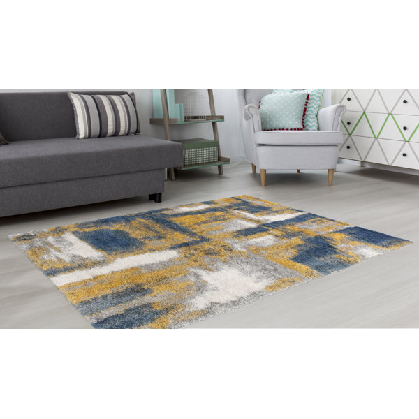 17 Stories Shag Walsh Blue/Gold Rug & Reviews | Wayfair