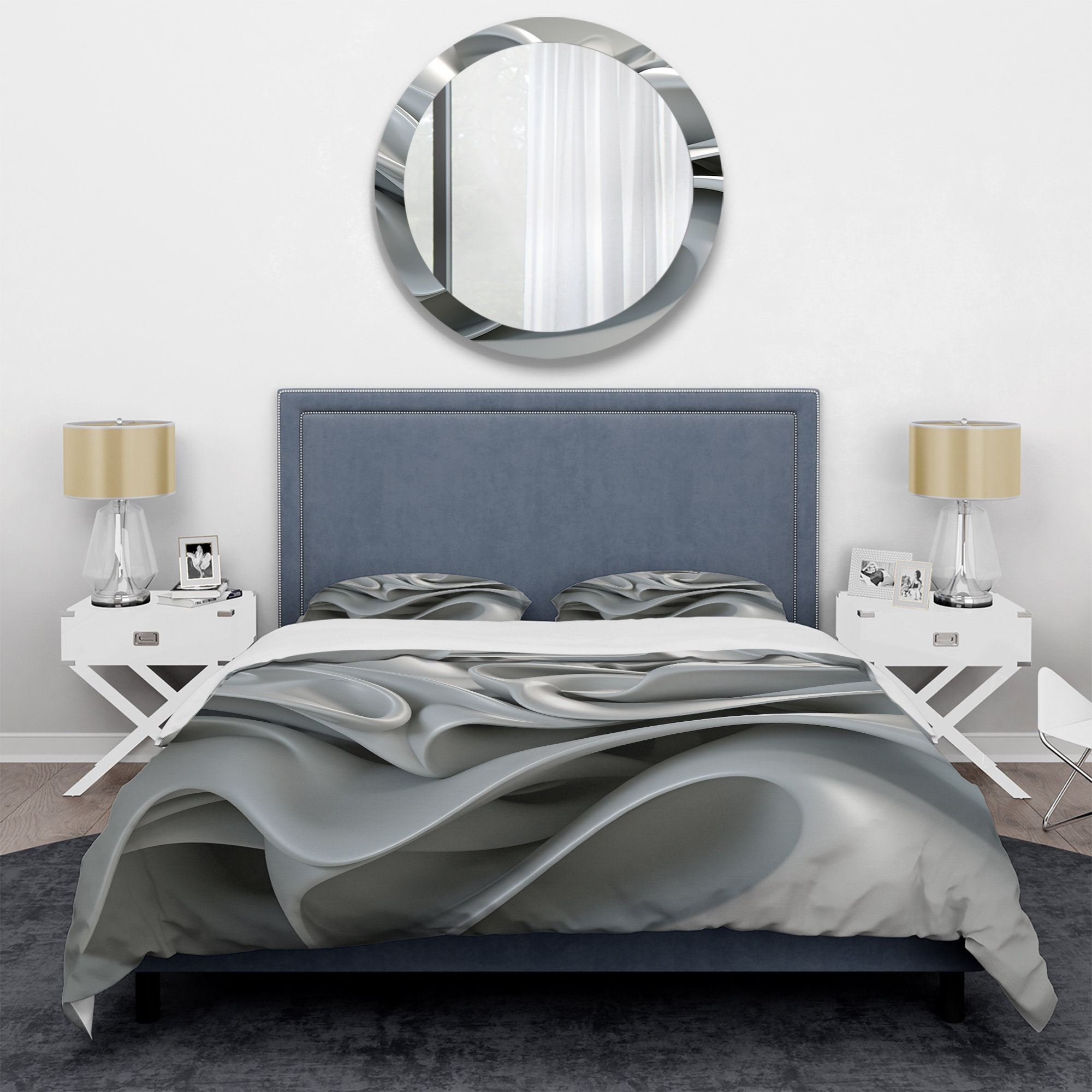 Design Art Grey Infinite Ripples - Abstract Duvet Cover Set ...