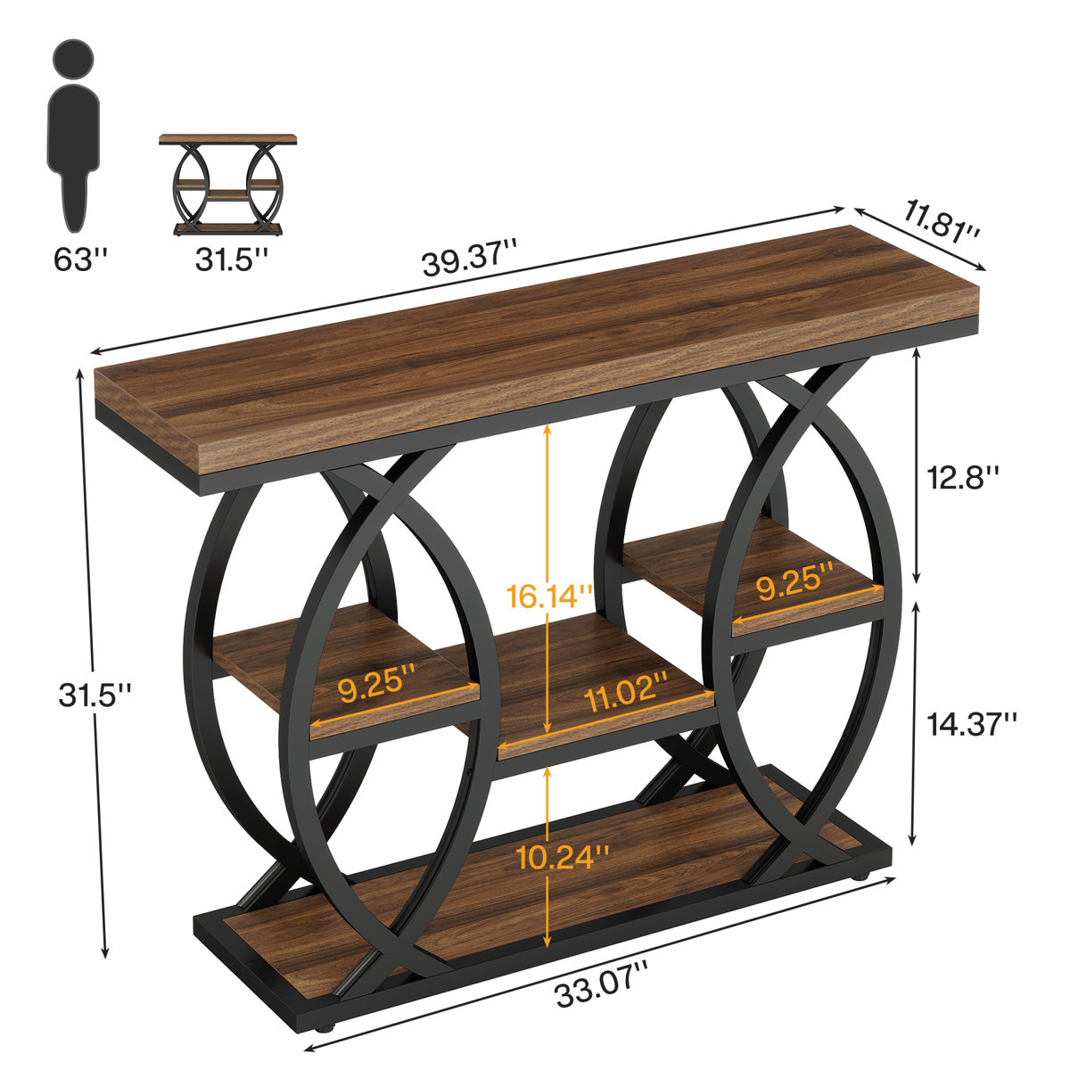 17 Stories 39.4" Industrial Sofa Console Table With 4-Tier Storage ...