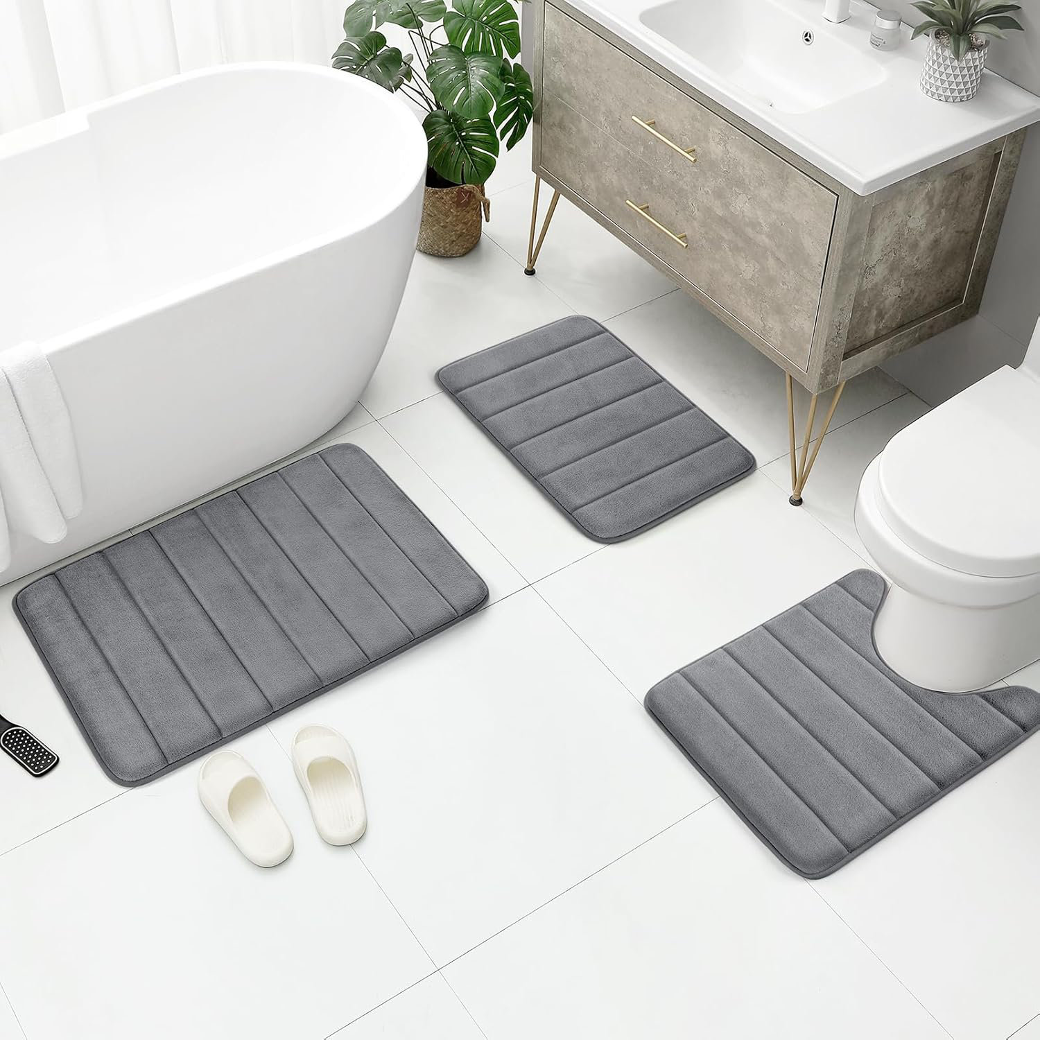SEGONT Memory Foam Bathroom Rug Set 3 Piece | Wayfair