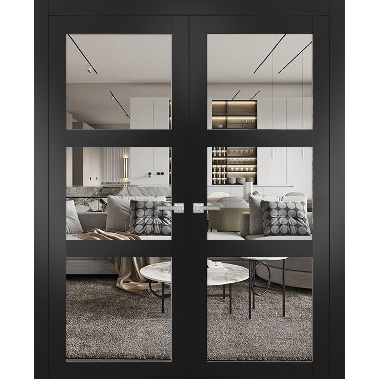 SARTODOORS Lucia Clear Glass Wood French Black Doors & Reviews | Wayfair