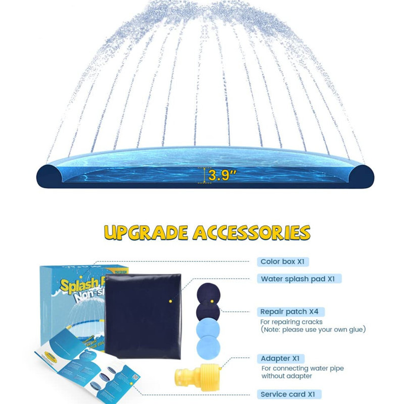 OLHAV 117 inch Non-Slip Splash Pad for Kids and Dog, Thicken Sprinkler ...