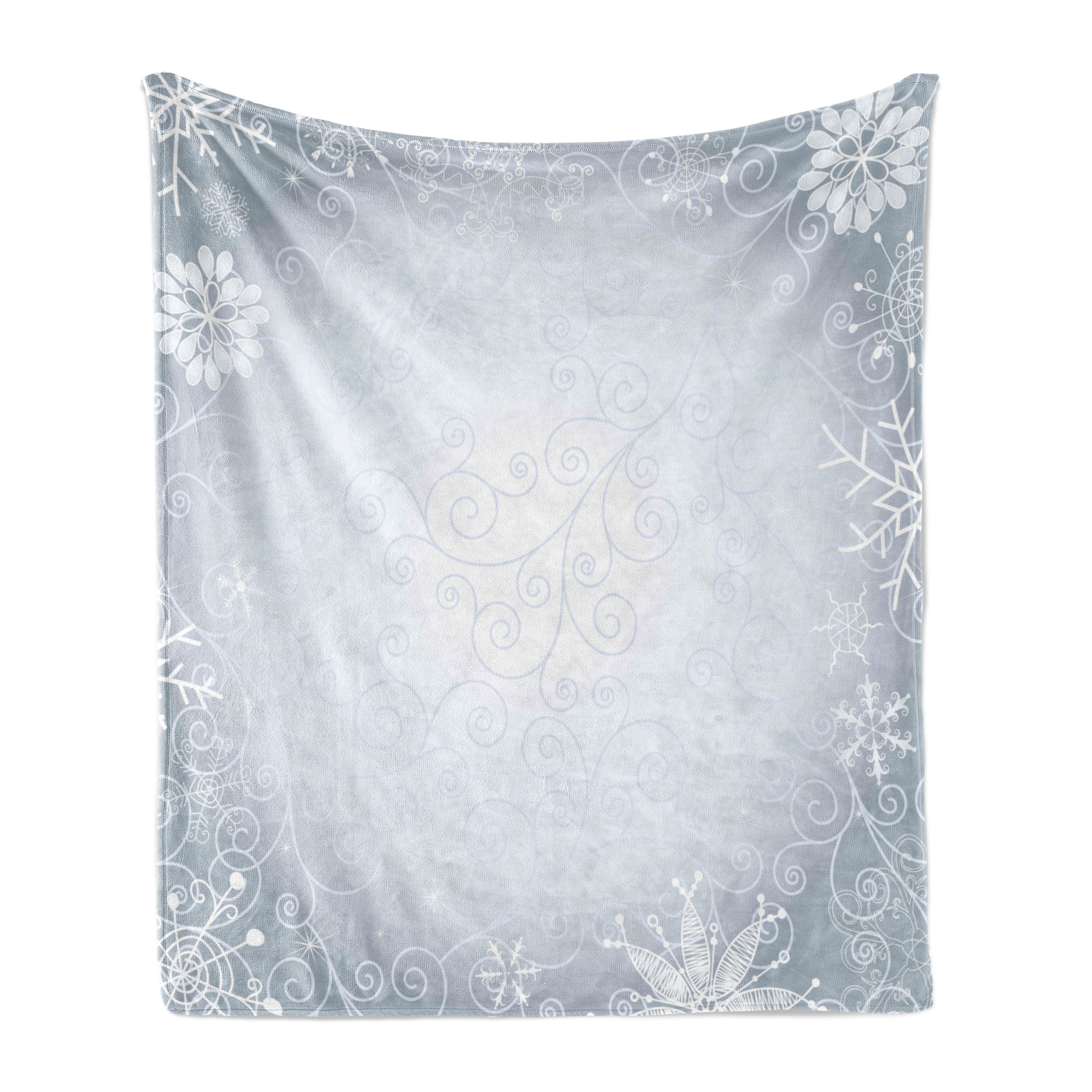 Ambesonne Ombre Fleece Throw Blanket Christmas Frame Swirls Pale Blue ...
