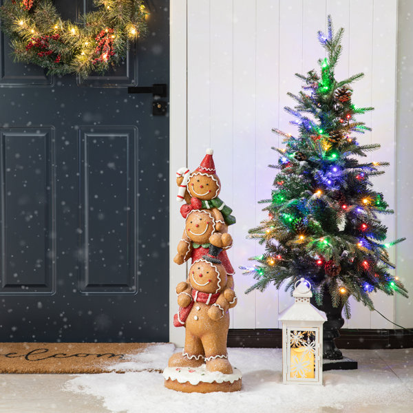 The Holiday Aisle® 29.25"H Christmas MGO Stacked Gingerbread Man Porch ...
