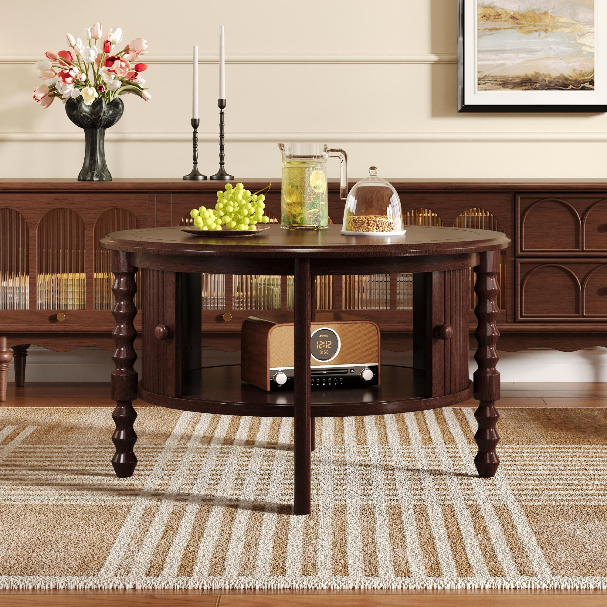 George Oliver Vintage round coffee table with storage space | Wayfair