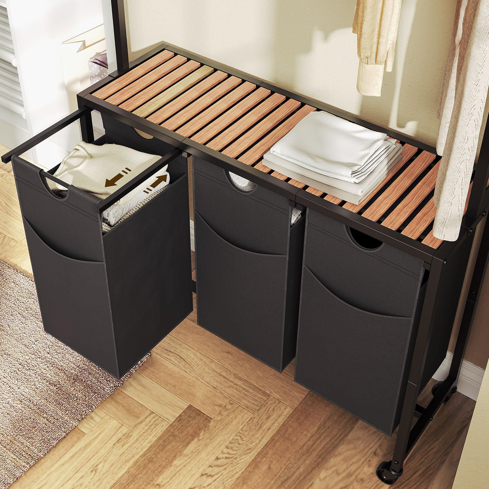 COAHAHA Heavy-Duty Laundry Sorter Cart With 3 Removable Baskets ...