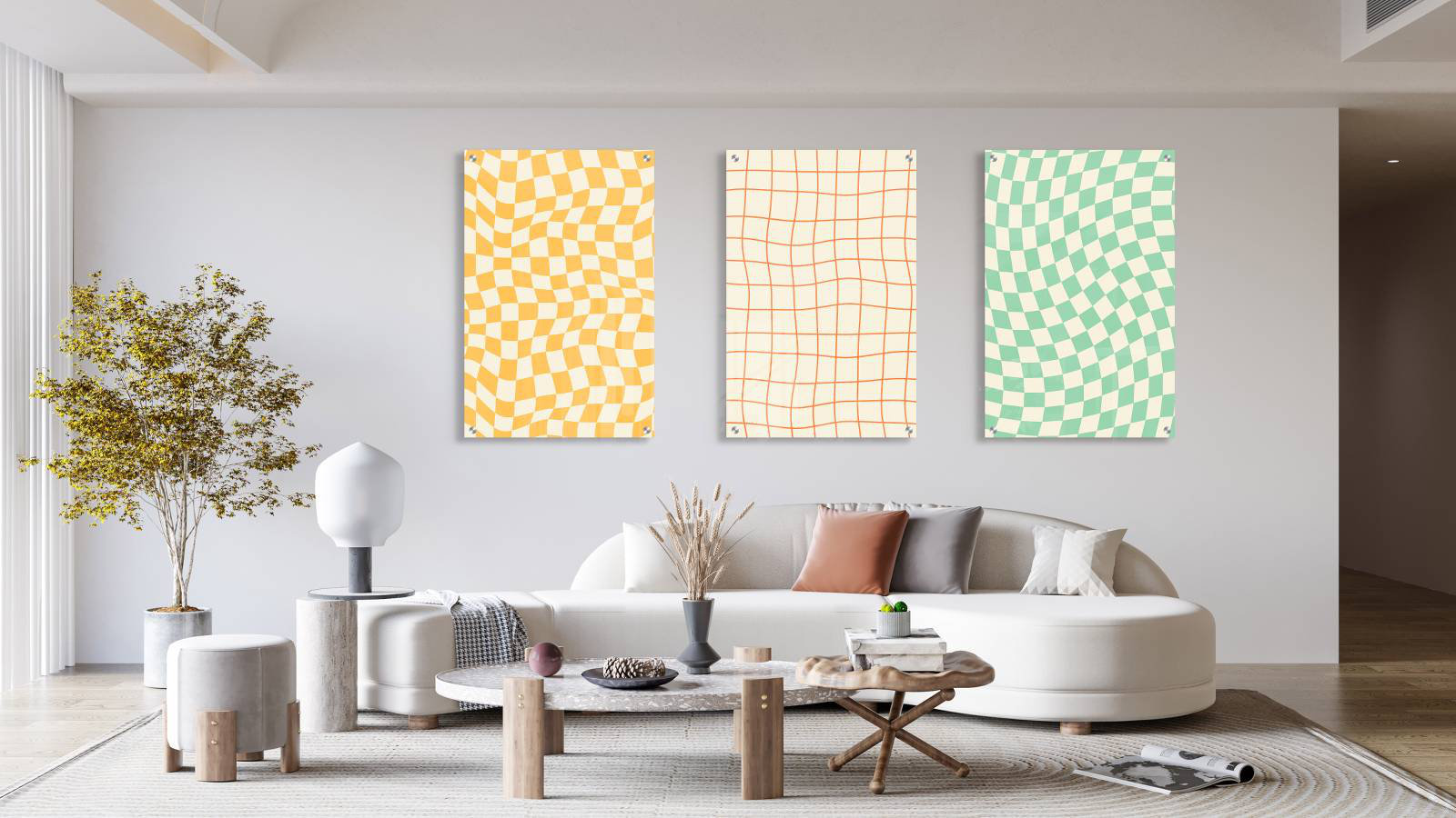 UniQstiQ Checked Pattern Set of 3 Prints Modern Wall Art Modern Artwork ...