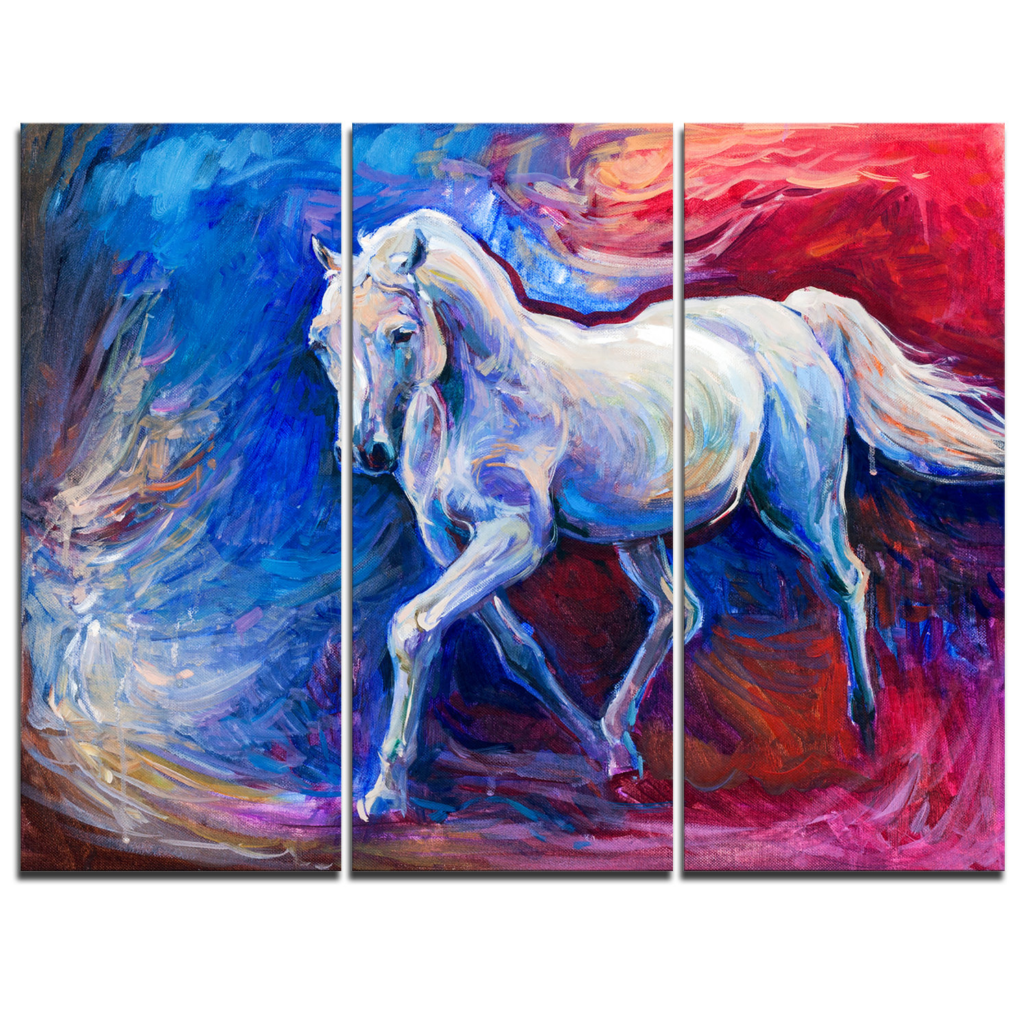 Design Art Blue Horse - 3 Piece Painting Print on Wrapped Canvas Set ...