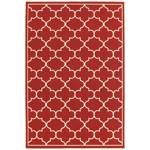 Lark Manor Russo Geometric Brick Red/Ivory Indoor/Outdoor Area Rug ...