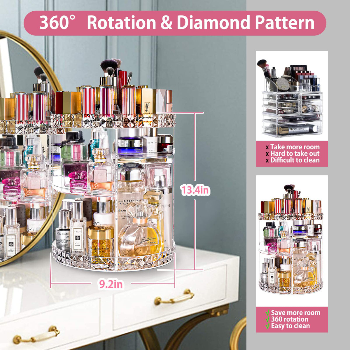 Mercer41 360 Rotating Makeup Organizer Large Perfume Cosmetics ...