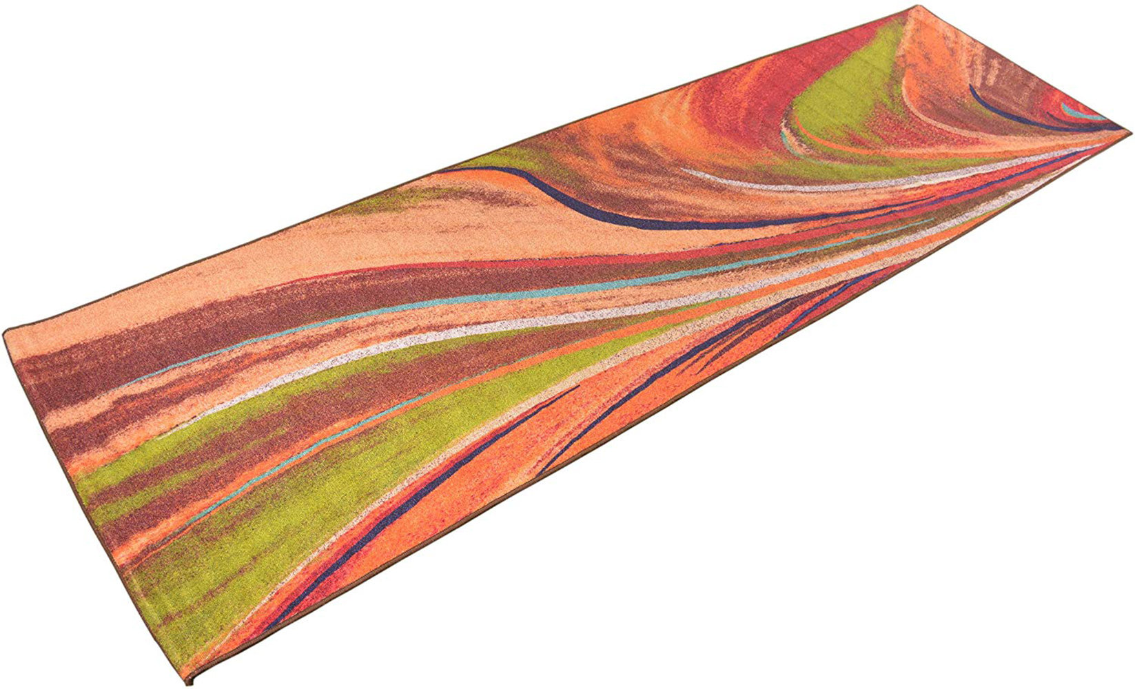 Ebern Designs Volker Abstract Rainbow Waves Beige/Brown/Red Area Rug ...