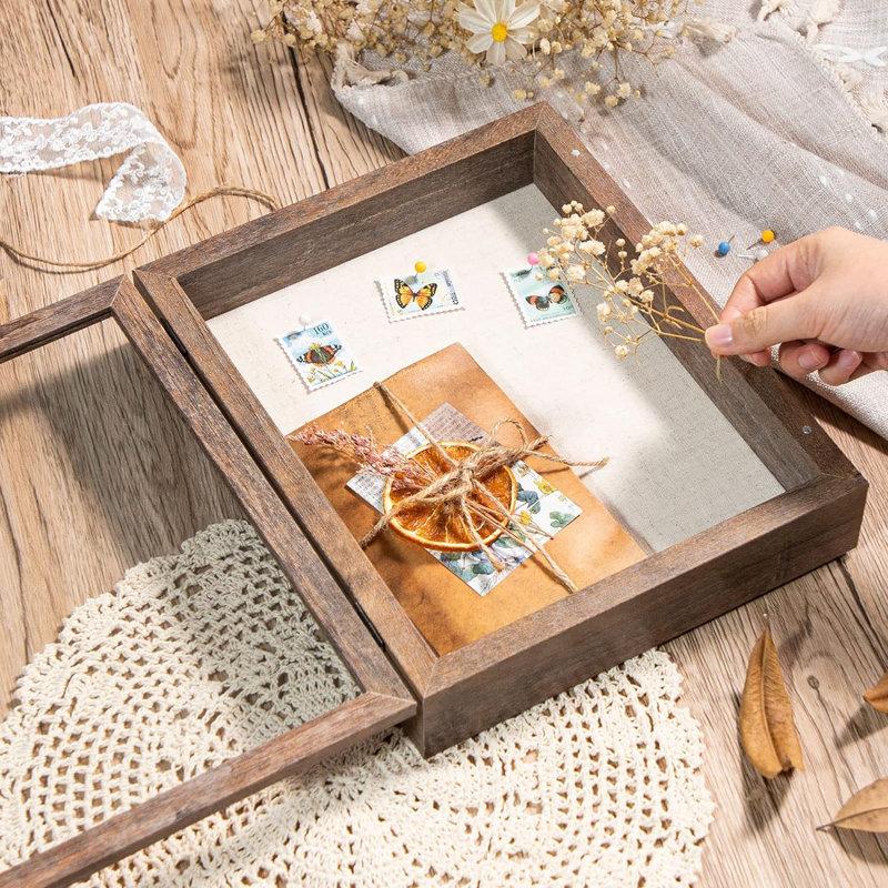 Gracie Oaks Shadow Box Frame with Linen Back Sturdy Memory Display Case ...