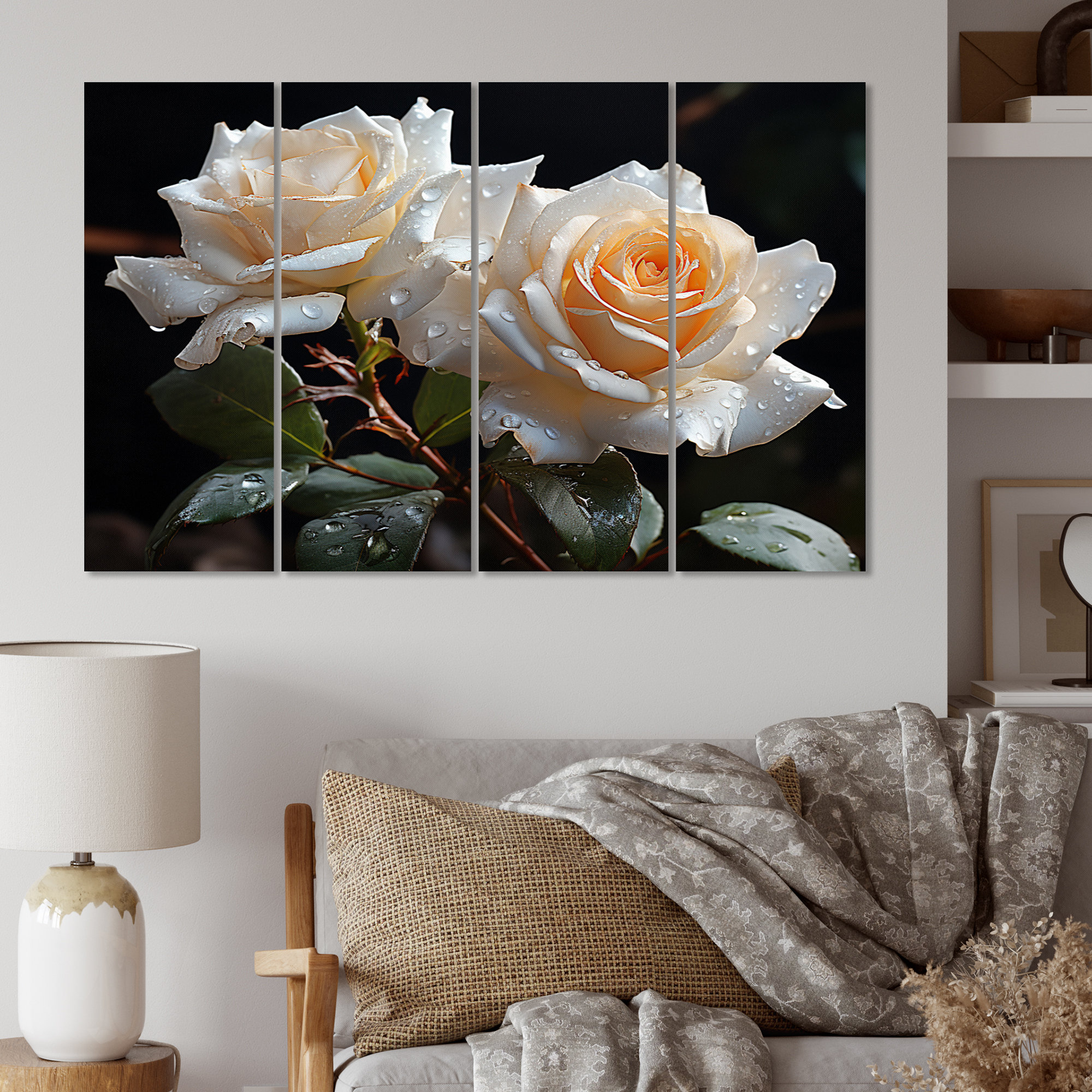 Ebern Designs White Roses Romantic Impression I 4 Pieces | Wayfair