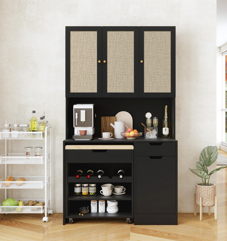 IRHOMA Armoire de rangement 69,29 po, garde-manger moderne avec chariot ...