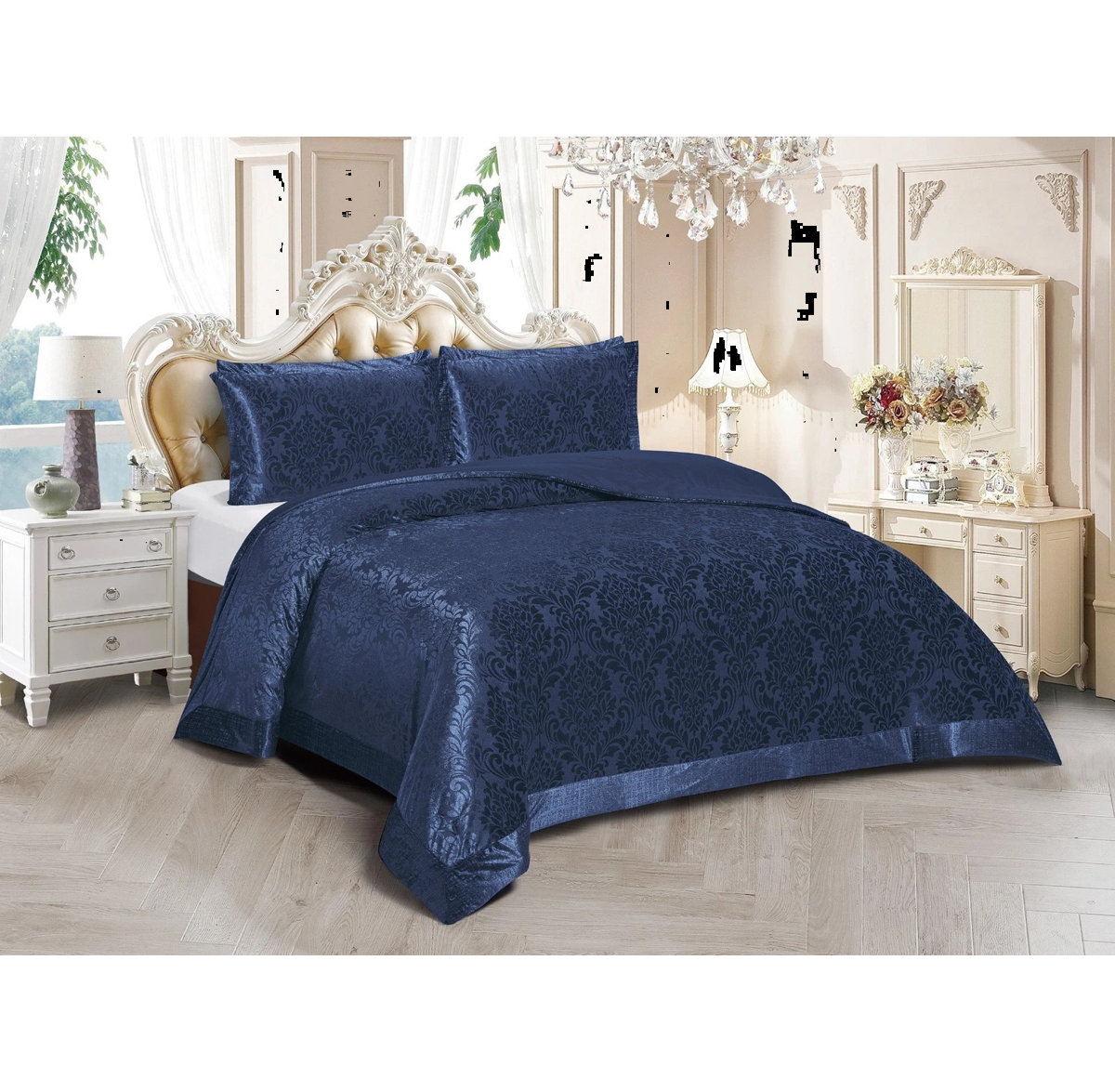 SHAZ HOME Modern Stylish Velvet Damask Jacquard Bedspread Luxury Velvet ...