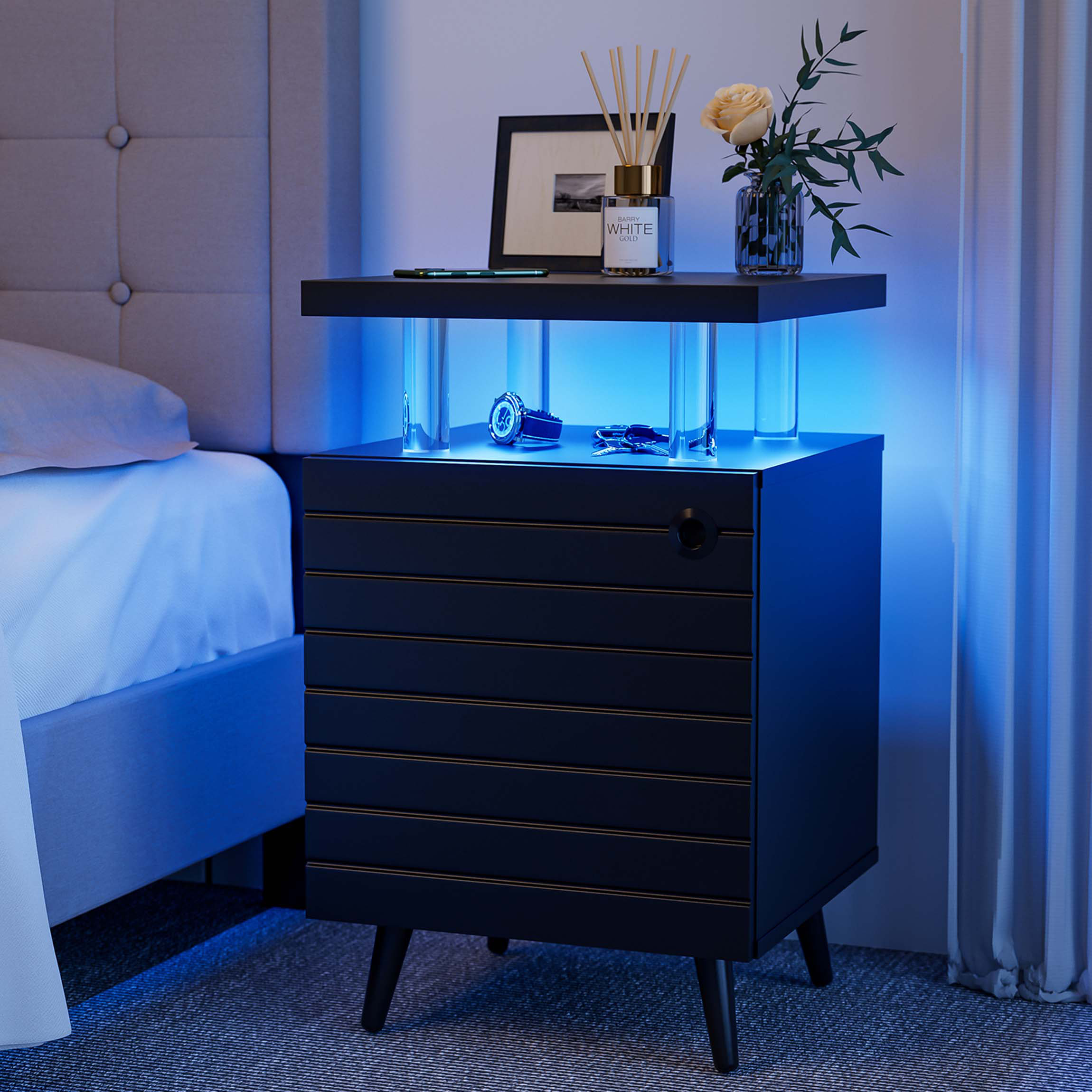 Ivy Bronx LED Nightstand LED Bedside Table End Tables Living Room with ...