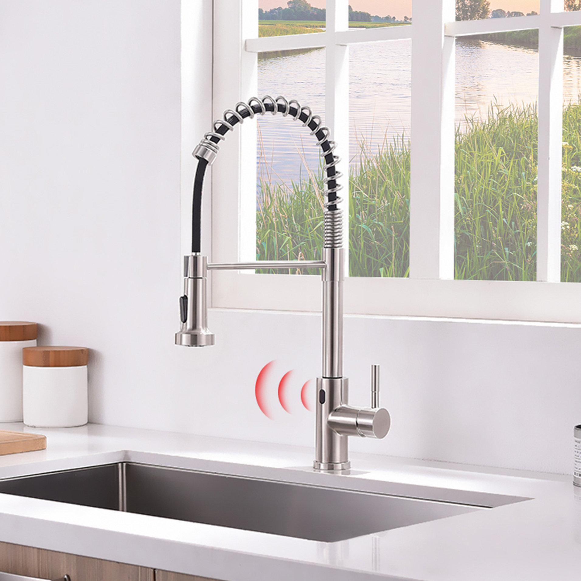 Ivy Bronx Touchless Automatic Smart Kitchen Faucet In Brushed Gold ...