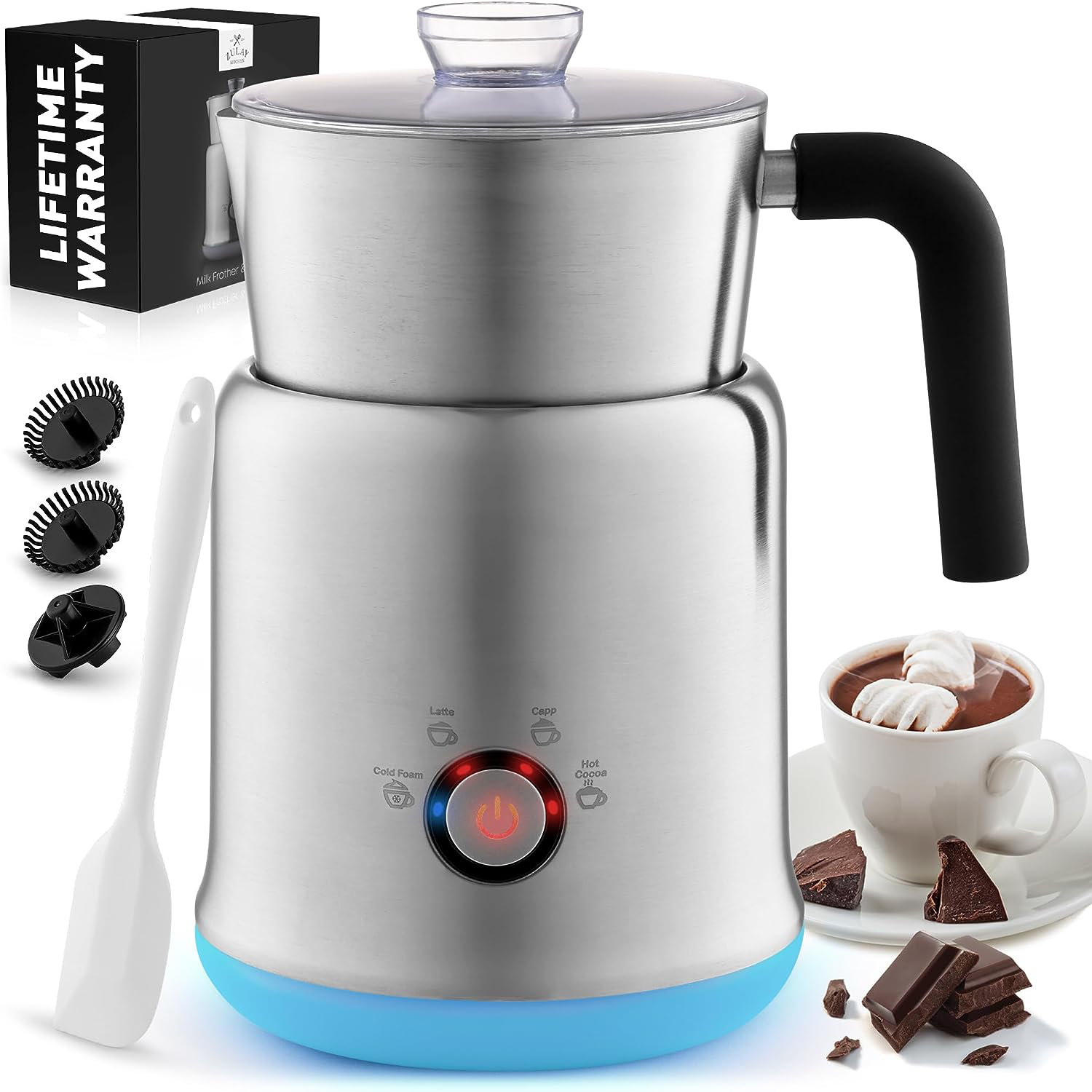Zulay Kitchen Hot Chocolate Machine Hot & Cold Foam Maker 4-in-1 Milk ...