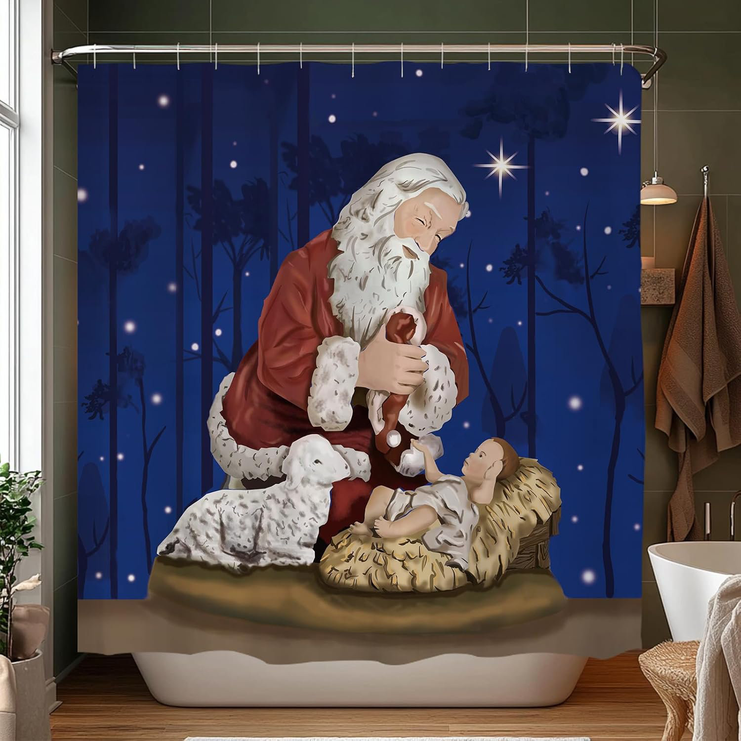 The Holiday Aisle® Jesus Christmas Decorations Shower Curtain Holy ...