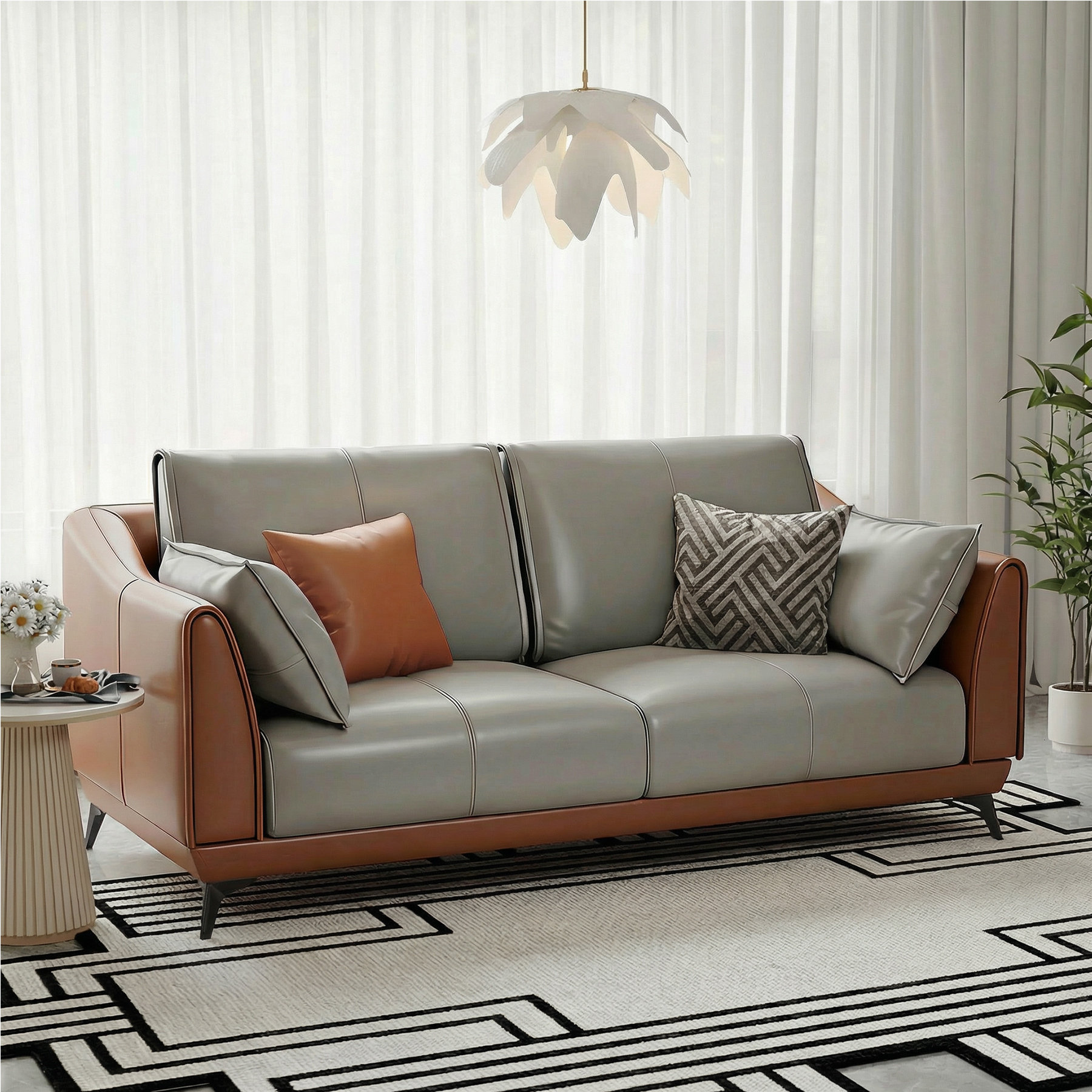 Latitude Run® Modern Orange Faux Leather Sofa With Streamlined ...