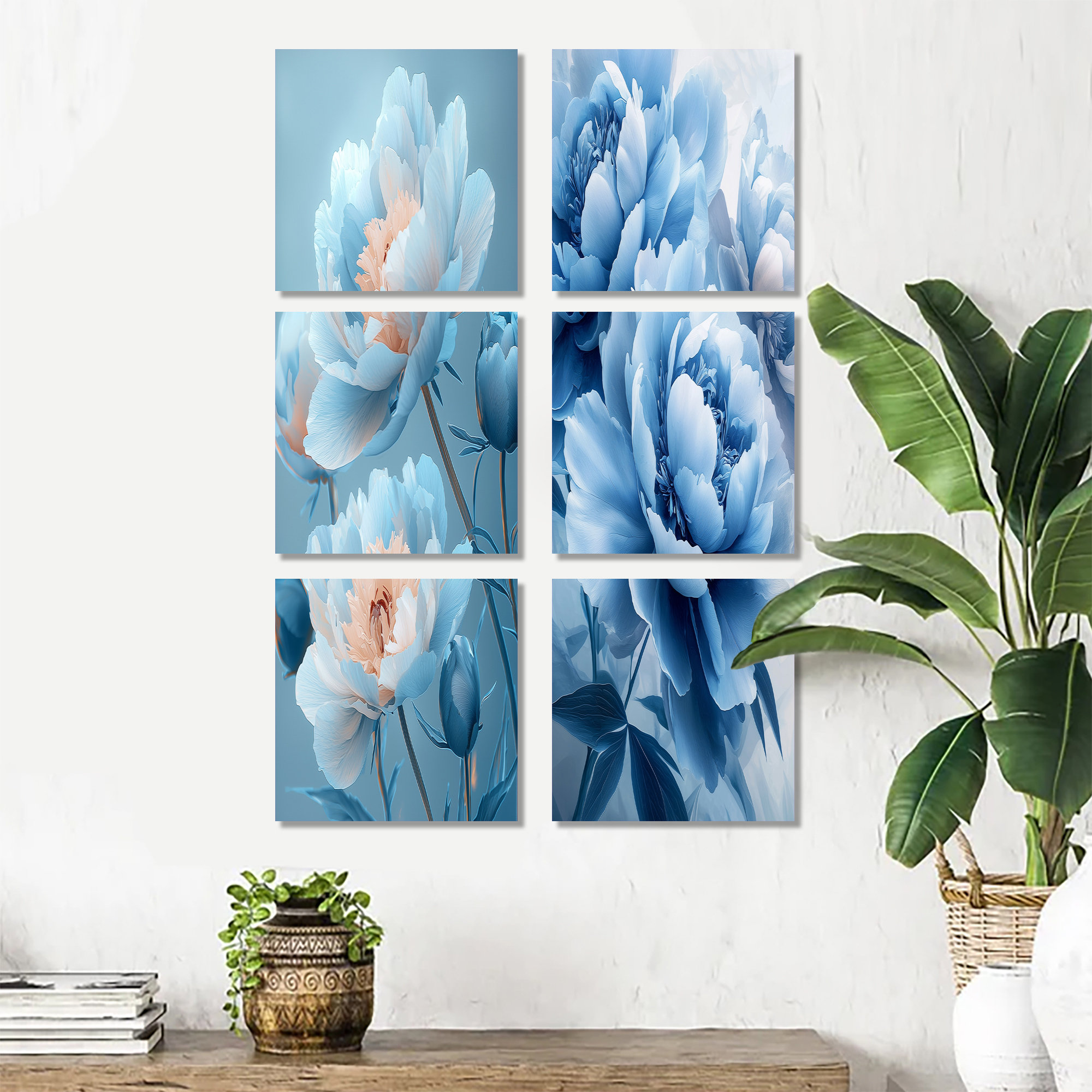 Lark Manor™ Blue Velvet Peonies Blooms - Floral Canvas Art Print Set Of ...