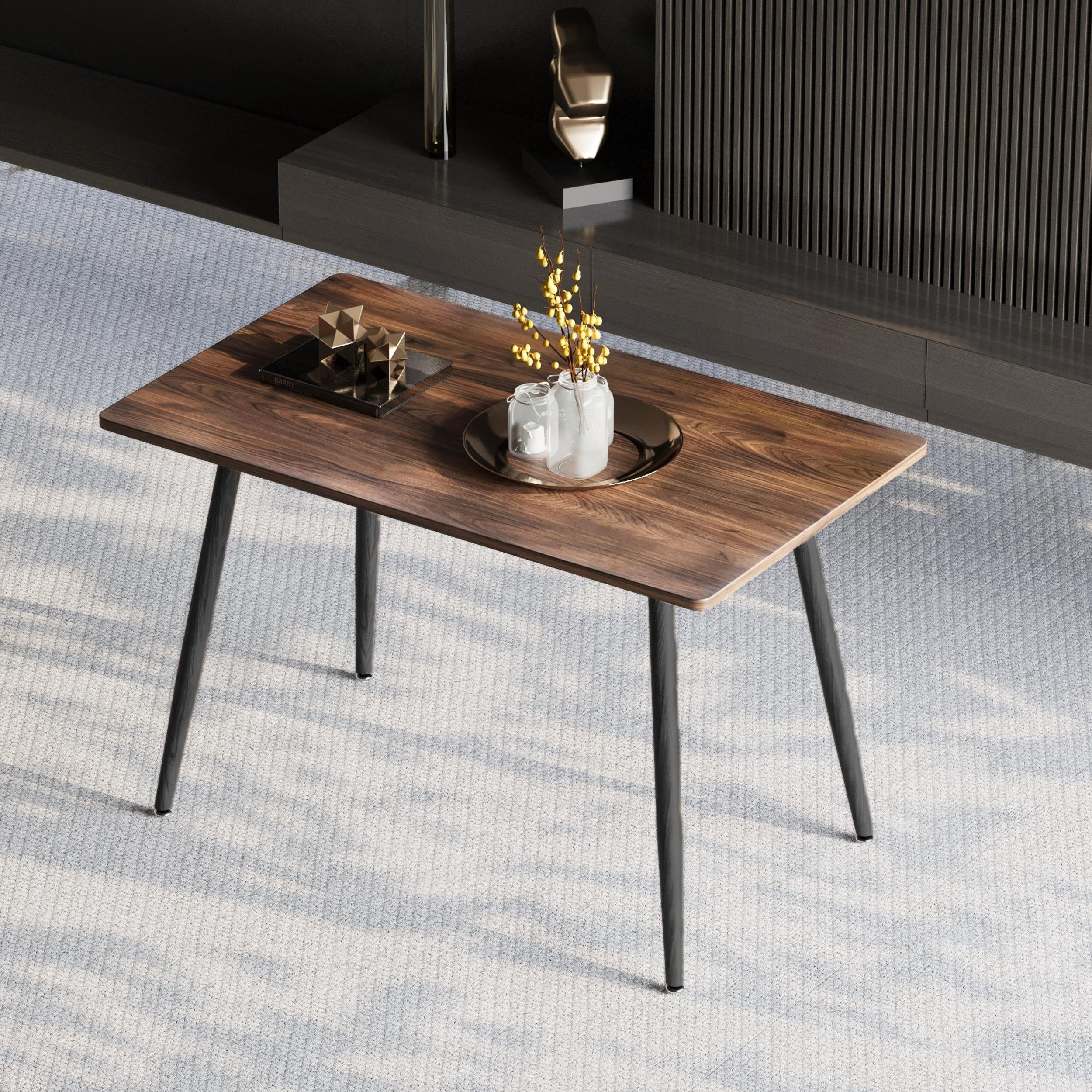 George Oliver Modern minimalist MDF desktop, Walnut color metal legs ...