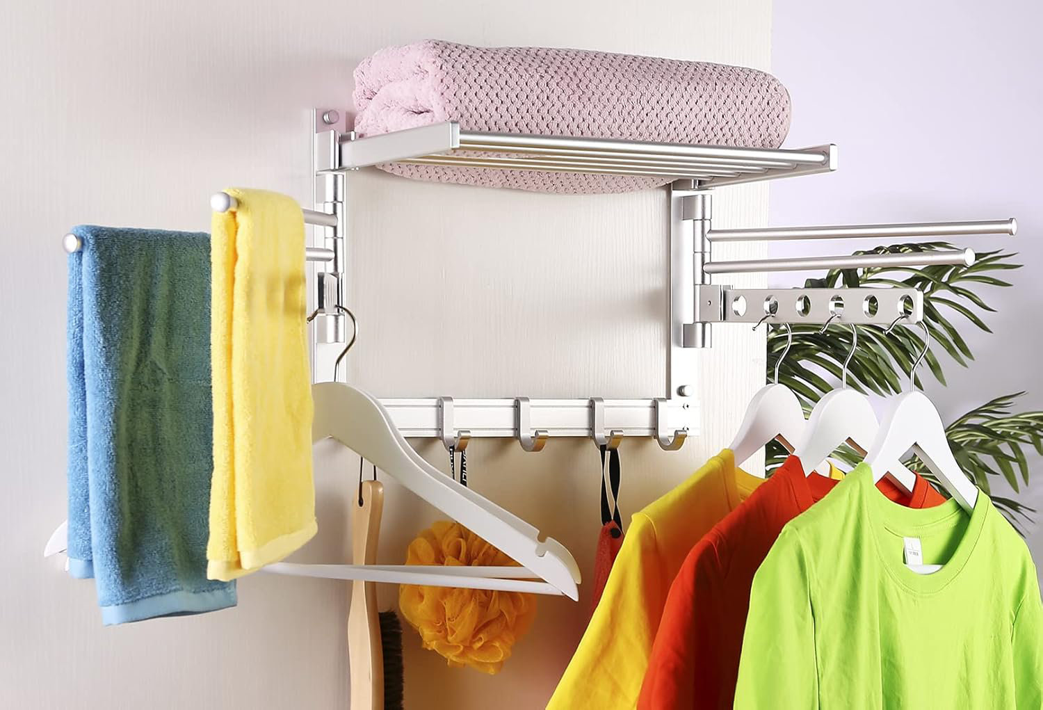 ADROIM Wall-Mounted Laundry Drying Rack, 2 Swivel Rods With 6 Holes ...