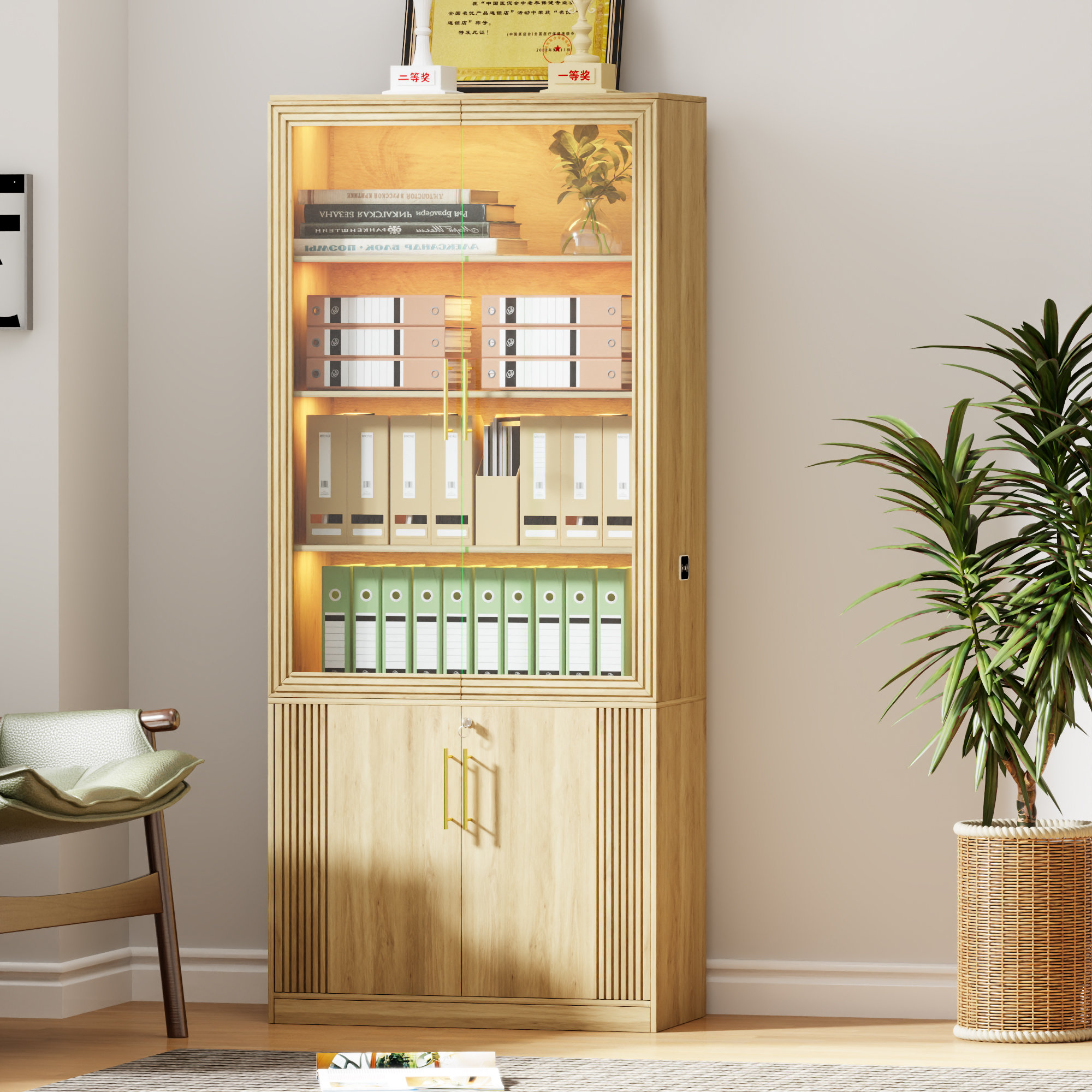 17 Stories Freestanding Office Cabinet With 3-color Light Modes And ...