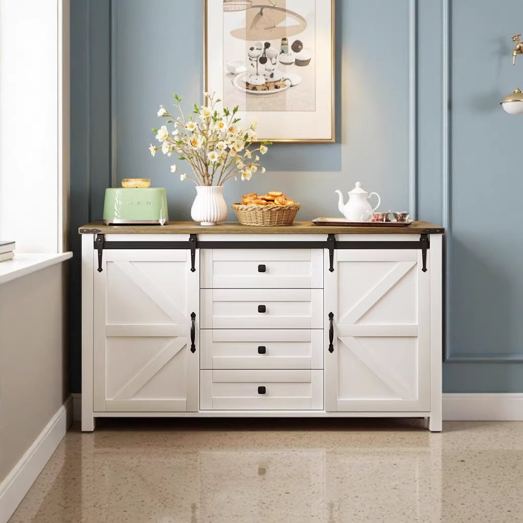 August Grove® 55.1-Inch Farmhouse Sideboard with Sliding Barn Doors, 4 ...